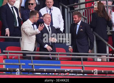 Salford City co-owner Sir David Beckham (centre) in the stands during ...