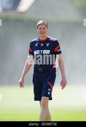 Crystal Palace manager Oliver Glasner during a training session at ...