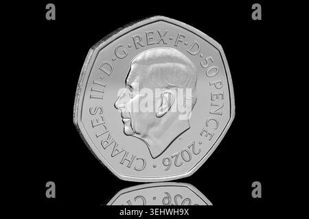 2026 United Kingdom 50 pence coin featuring a portrait of KIng Charles ...