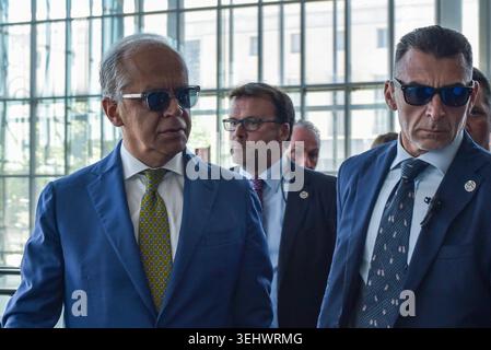 Minister of the Interior Matteo Piantedosi (L) attends the ...
