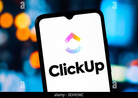 In this photo illustration, a Clickup logo is seen displayed on a ...