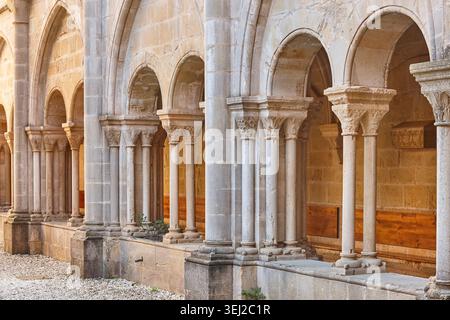 Poblet monastery cloister. Columns and arcades. Tarragona, Catalonia ...