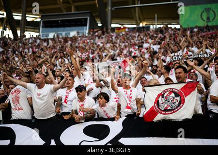 Fans of Rayo Vallecano de Madrid show their supportprior to the UEFA ...