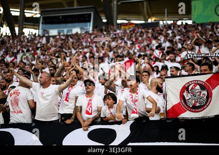 Fans of Rayo Vallecano de Madrid show their supportprior to the UEFA ...