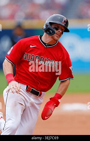 Cleveland Guardians' Travis Bazzana runs to first base after hitting an ...