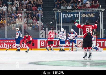 FRIBOURG, SWITZERLAND - MAY 28: Dylan Cozens of Canada in action during ...