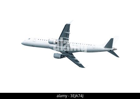 Modern passenger plane flying isolated on white background Stock Photo ...