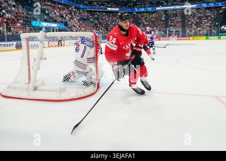 FRIBOURG, SWITZERLAND - MAY 28: Dylan Cozens of Canada L) against Mason ...