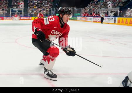FRIBOURG, SWITZERLAND - MAY 28: Fraser Minten of Canada R) in action ...
