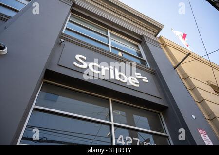 Exterior of gray commercial building with Scribe sign and California ...