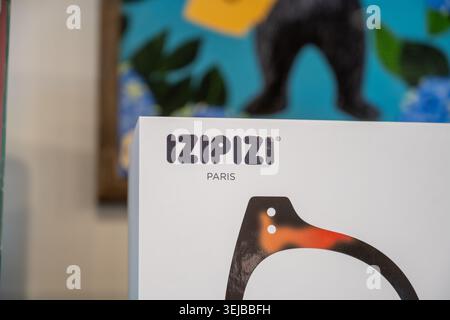 Close-up of IZIPIZI Paris eyewear packaging box with colorful artwork ...
