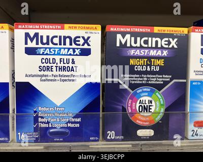 Close-up of Mucinex tablets on a store shelf in Lafayette, California ...