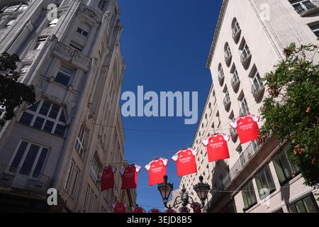 Arsenal shirts hung up a side street near Deak Ferenc Square in ...