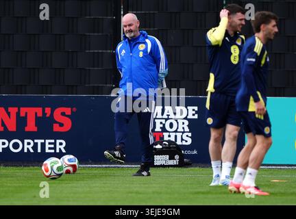 Scotland manager Steve Clarke during a training session at Lesser ...