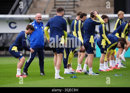 Scotland manager Steve Clarke during a training session at Lesser ...