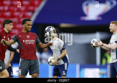 BUDAPEST - Jurrien Timber of Arsenal FC during the MD-1 training ahead ...