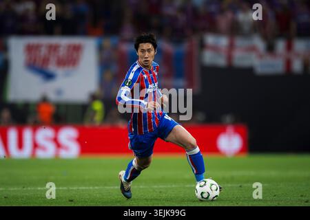 Daichi Kamada of Crystal Palace FC celebrates with the trophyduring the ...