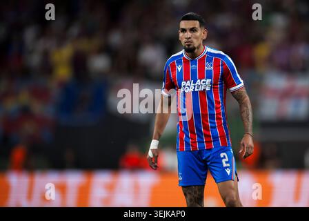 Daniel Munoz of Crystal Palace FC lifts the trophy during the award ...