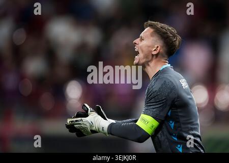 Dean Henderson of Crystal Palace FC lifts the trophy during the award ...
