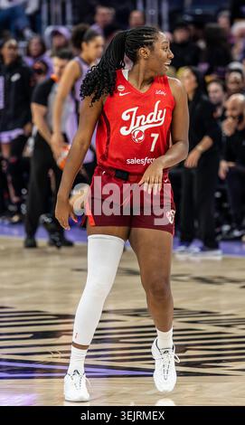 Indiana Fever center Aliyah Boston (7) shoots over Atlanta Dream ...
