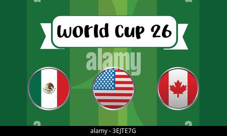 Flags of Canada, USA and Mexico on a soccer ball isolated on golden ...