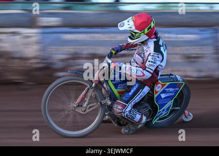 Jake Mulford of Redcar Bears leads during a restarted Heat 8 of the Cab ...