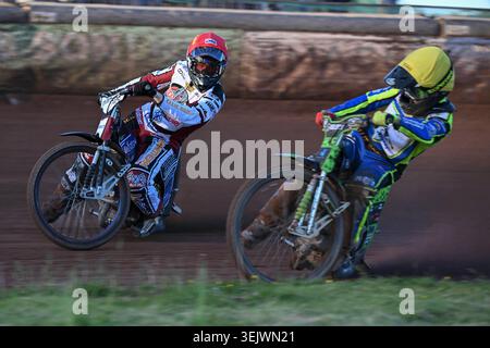 Jake Allen of Redcar Bears (red) leads during Heat 4 of the Cab Direct ...