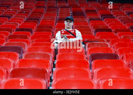 Dejected Arsenal fan after the Paris Saint-Germain v Arsenal UEFA ...