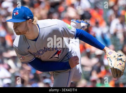 Toronto Blue Jays pitcher Spencer Miles pauses during a baseball game ...