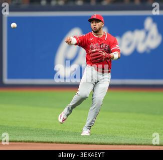 Los Angeles Angels' Oswald Peraza hits during the fourth inning of a ...
