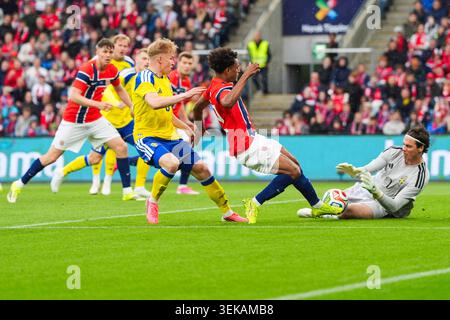 Oslo 20260601. Oscar Bobb during the men's international football match ...