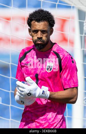 Cabo Verde goalkeeper Vozinha #1 keeps his eye on the ball during the ...