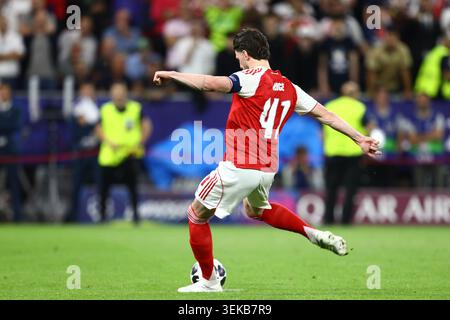 Declan Rice of Arsenal takes his penalty during the Paris Saint-Germain ...