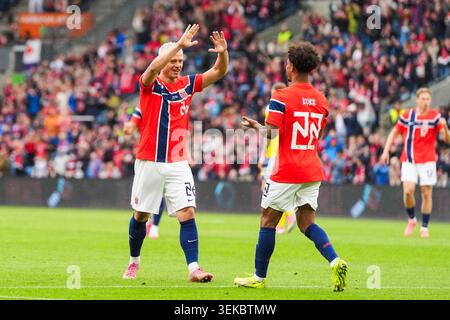 Oslo 20260601. Oscar Bobb during the men's international football match ...
