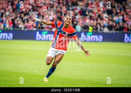 Oslo, Norway, 1 June 2026, Antonio Nusa celebrating scoring a goal at ...