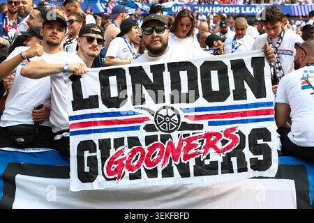 Arsenal fans, supporters, during the Paris Saint-Germain v Arsenal UEFA ...