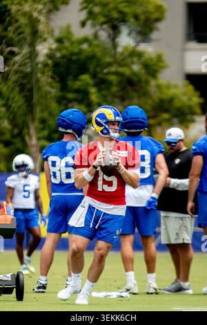 Los Angeles Rams quarterback Ty Simpson (32) during OTA’s on Thursday ...