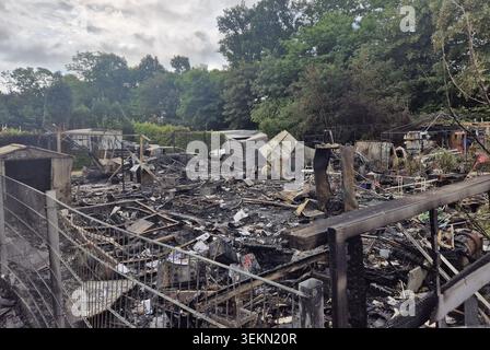 03 June 2026, North Rhine-Westphalia, Niederkrüchten: View of the burnt ...
