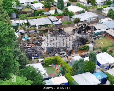 03 June 2026, North Rhine-Westphalia, Niederkrüchten: View of the burnt ...