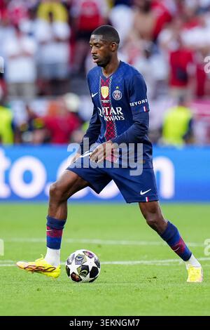 Ousmane Dembele of Paris Saint-Germain kisses the trophy after the ...