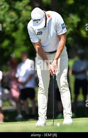 Sam Burns putts on the 16th hole during the second round of the U.S ...
