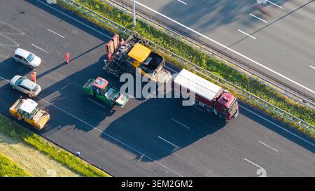 Nieuwegein, Netherlands - 09 May 2026: Aerial view of road construction ...