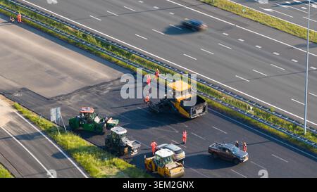 Nieuwegein, Netherlands - 09 May 2026: Aerial view of road construction ...