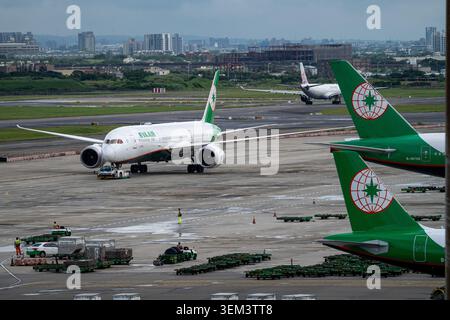 An Eva Air plane at Taoyuan International Airport in Taipei, Taiwan ...