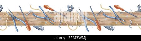 Horizontal seamless border with working tools and paint strips ...