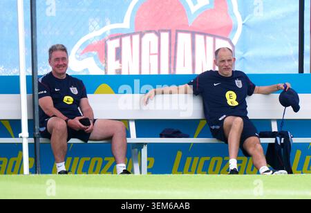 England manager Thomas Tuchel (right) and Ollie Watkins during a ...