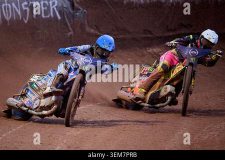 Michael Jepsen Jensen (52) of Denmark in Red rides inside Brady Kurtz ...