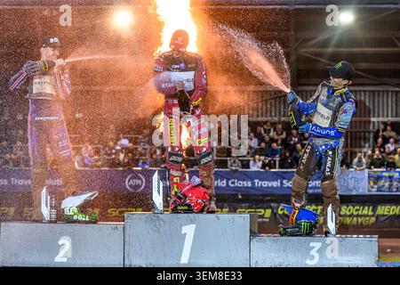 Champagne capers during the ATPI FIM Speedway GP of Manchester at the ...