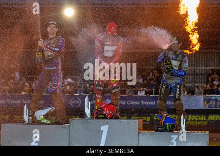 Champagne capers during the ATPI FIM Speedway GP of Manchester at the ...