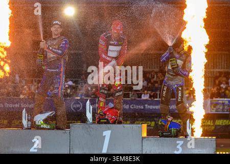 Champagne capers during the ATPI FIM Speedway GP of Manchester at the ...